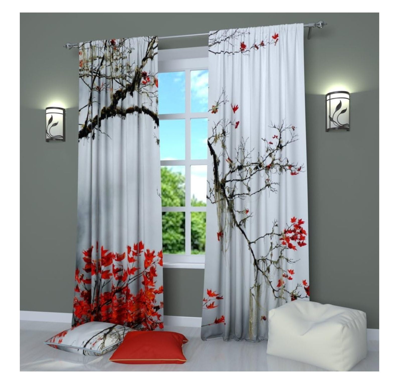 Black and White Curtains Window Panels Print Asian Japanese Style Tree ...