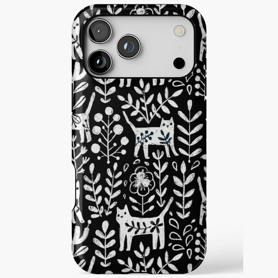 Black White Cute Cats Summer Flower iPhone Case 17 to 11 Pro Max ...