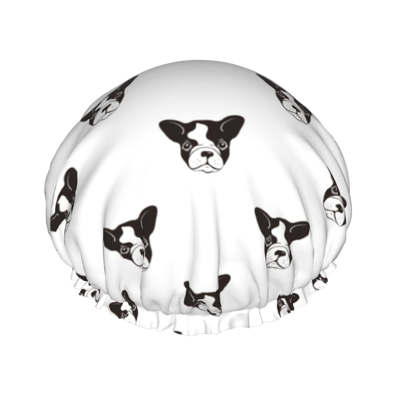 Black White Cute French Bulldog_A Shower Cap, Reusable Bath Hair Hat ...
