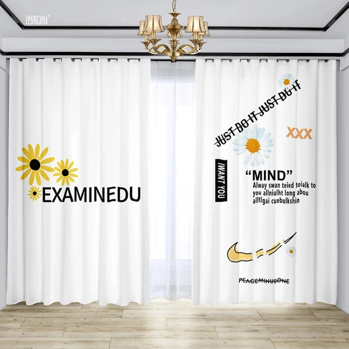 Black White Daisy Curtain Screen Curtain Sunscreen Simple Bedroom Bay ...