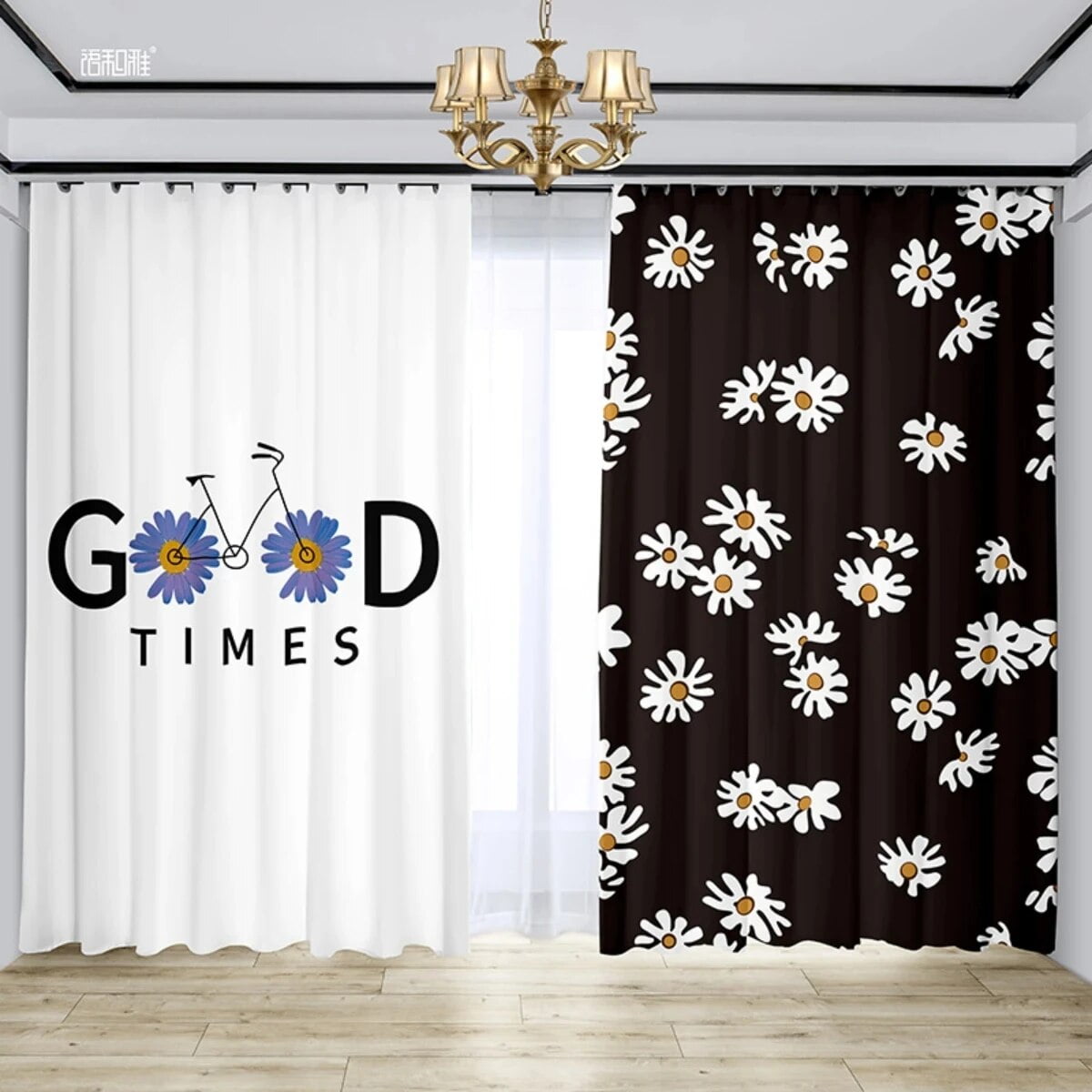 Black White Daisy Curtain Screen Curtain Sunscreen Simple Bedroom Bay ...