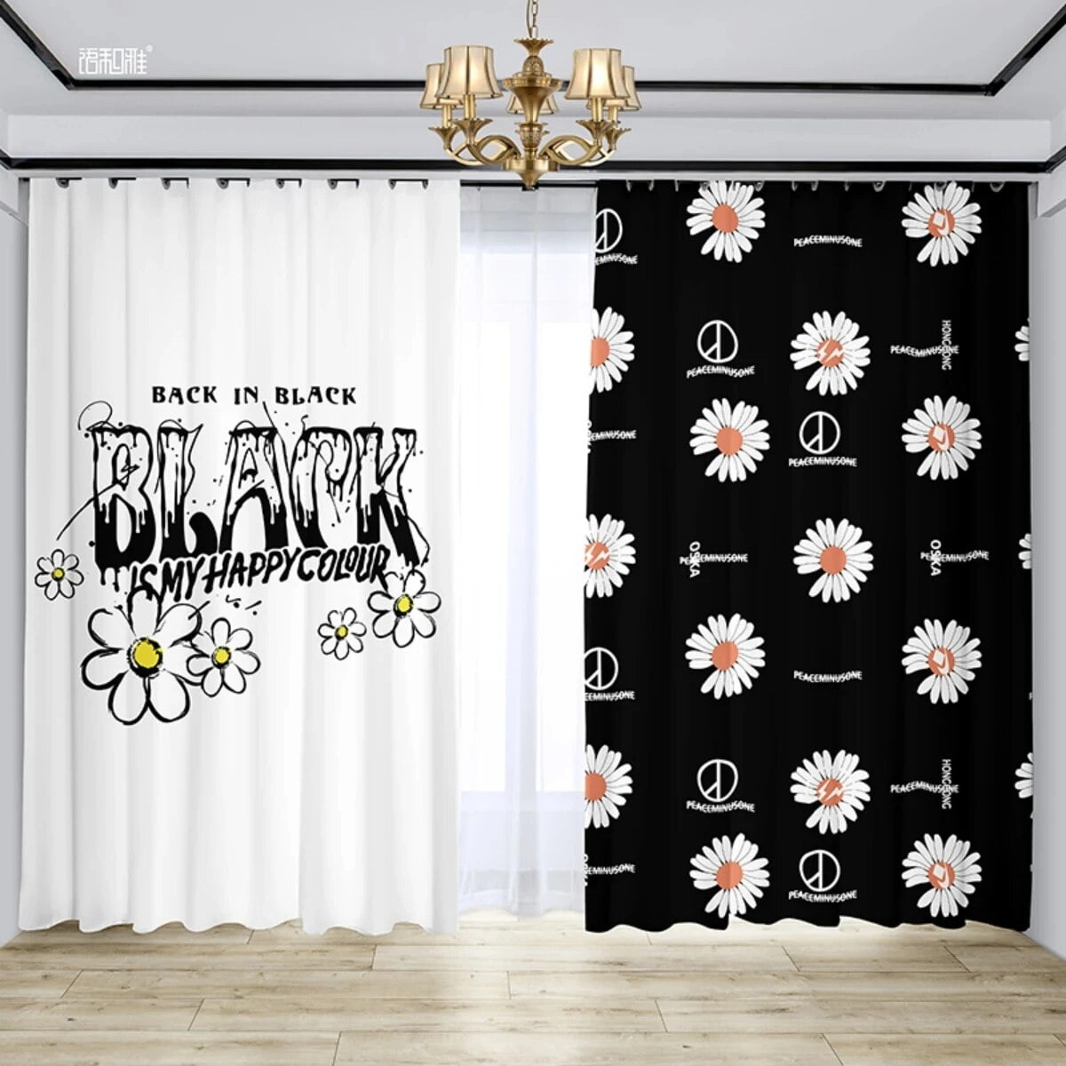 Black White Daisy Curtain Screen Curtain Sunscreen Simple Bedroom Bay ...