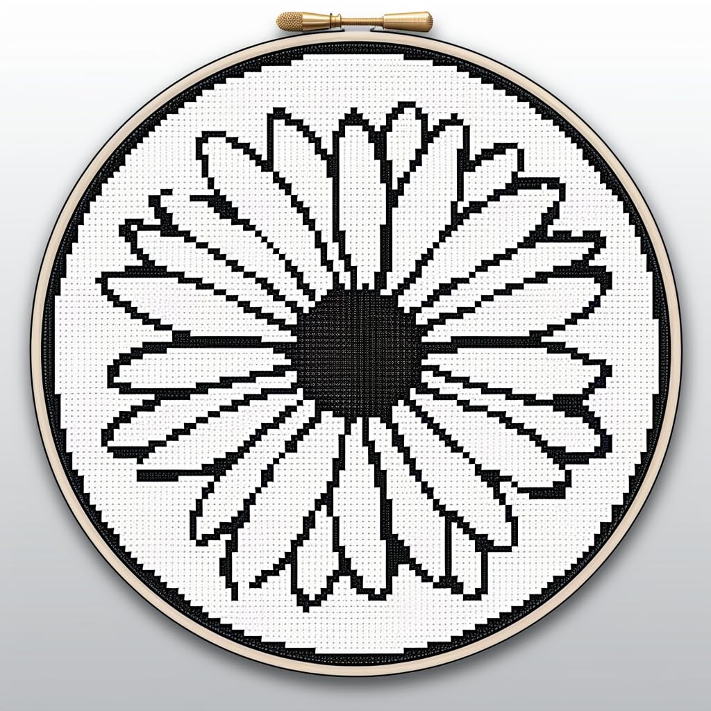Black and White Daisy Flower DIY Stamped Cross Stitch Kits for ...