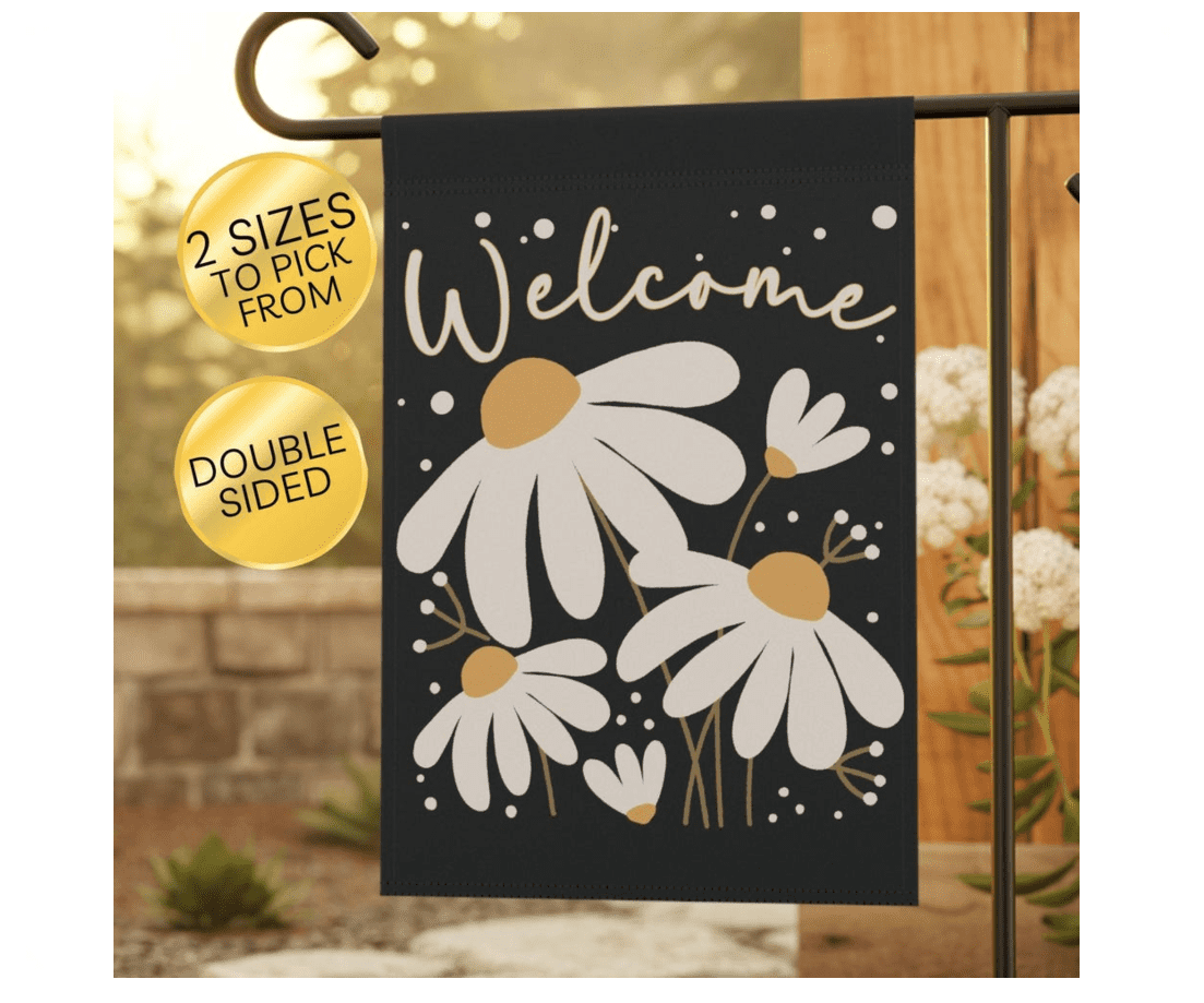 Black White Daisy Welcome Cottagecore Flag 12x18 POLE NOT INCLUDED ...