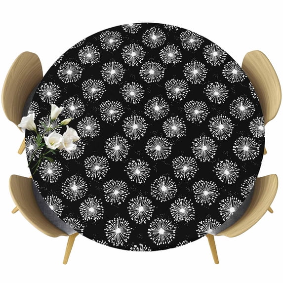 Black White Dandelion Round Tablecloth, Fitted Table Cover with Elastic ...