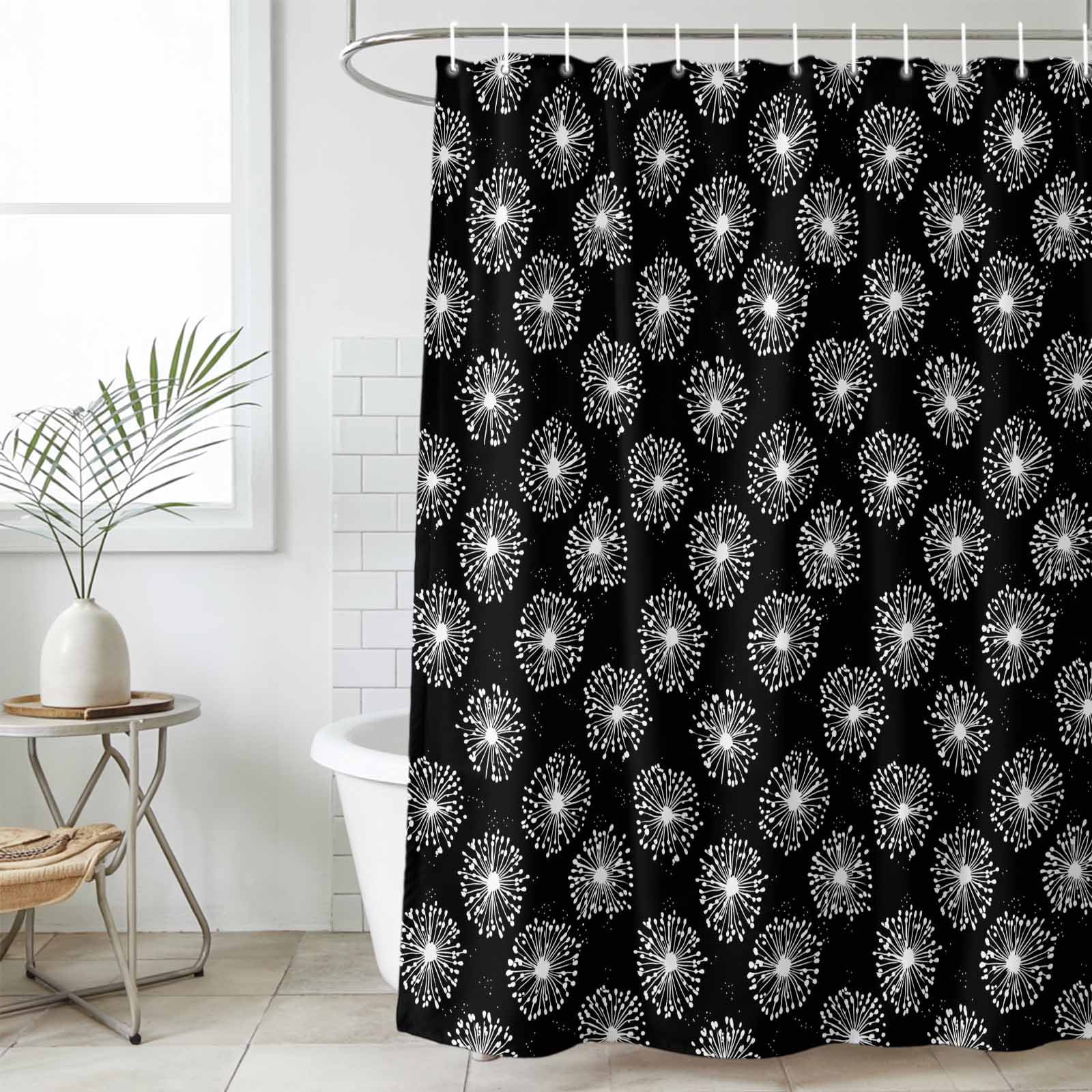 Black White Dandelion Small Stall Shower Curtain, Waterproof Shower ...
