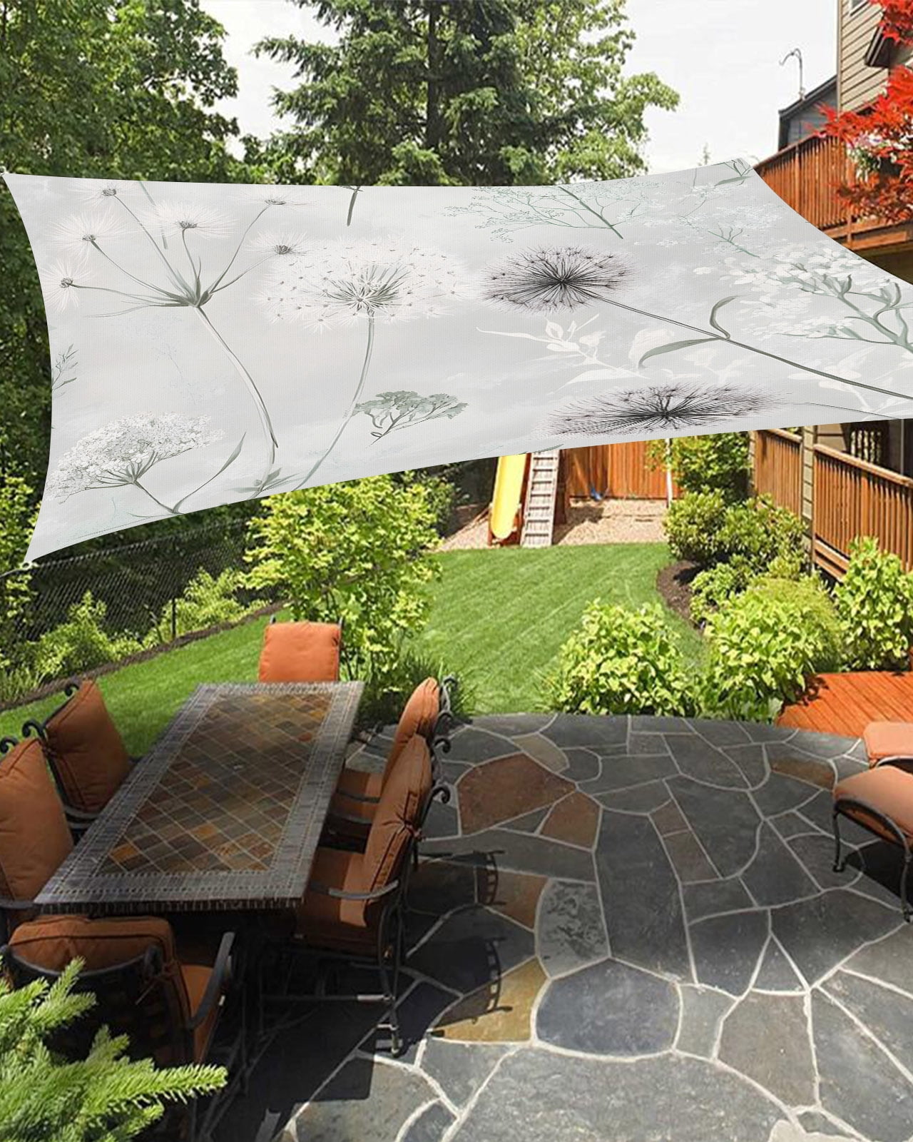 Black White Dandelion Sun Shade Sail 14'X18' Vintage Flower Leaf Farm ...