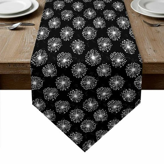 Black White Dandelion Table Runner Linen Burlap Table Runner 90 Inches ...