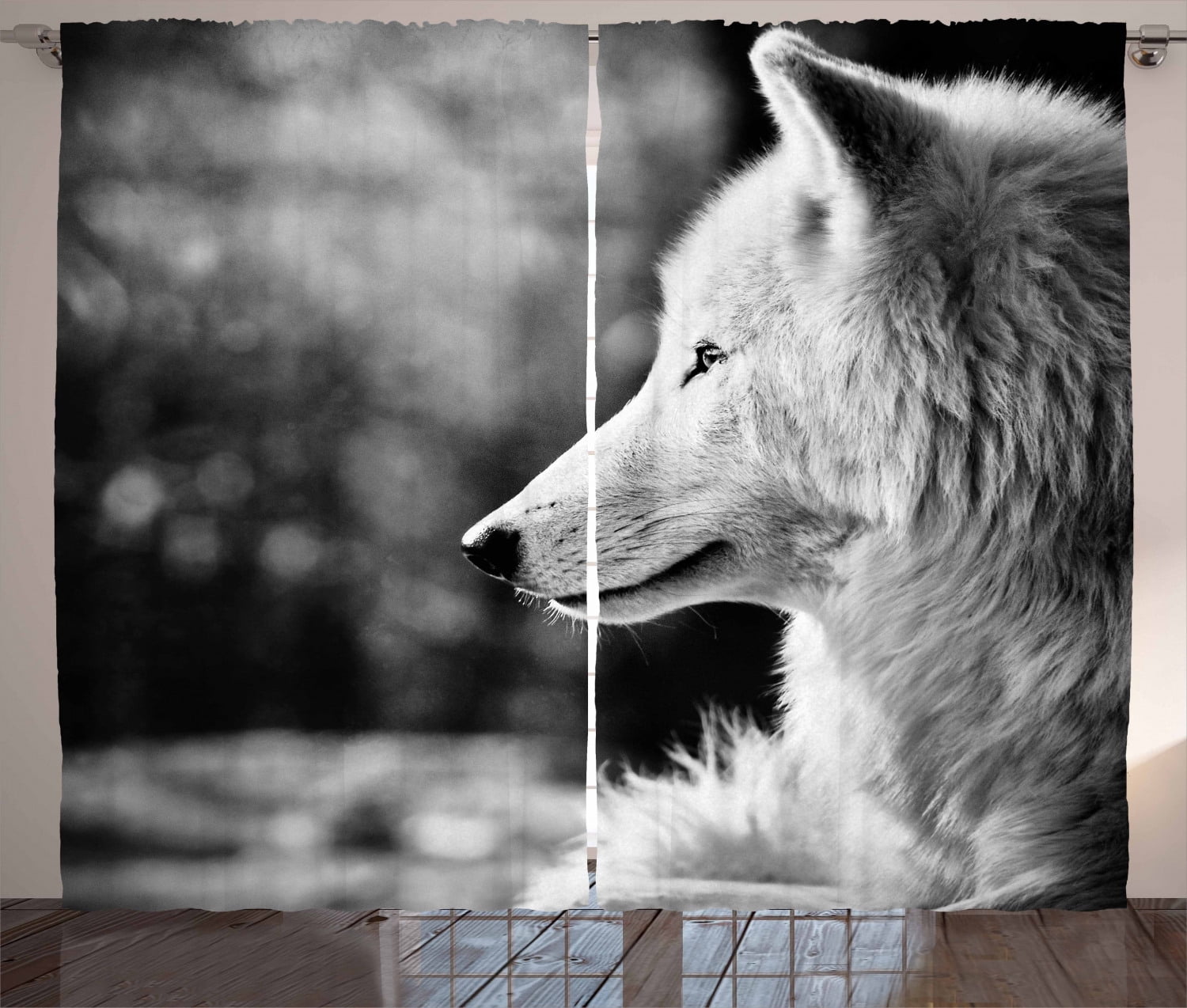 Ambesonne Black and White Curtains 2 Panel Set, Wolf Portrait, 108" x ...