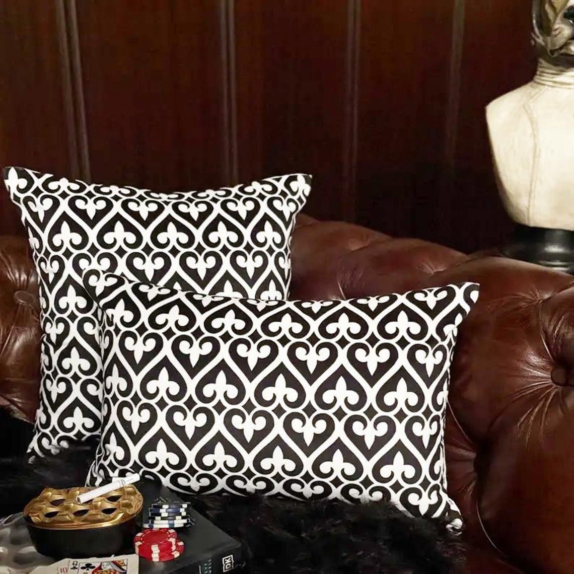 Black & White Decorative Throw Pillow Covers 18"x18" |Velvet Cushion ...
