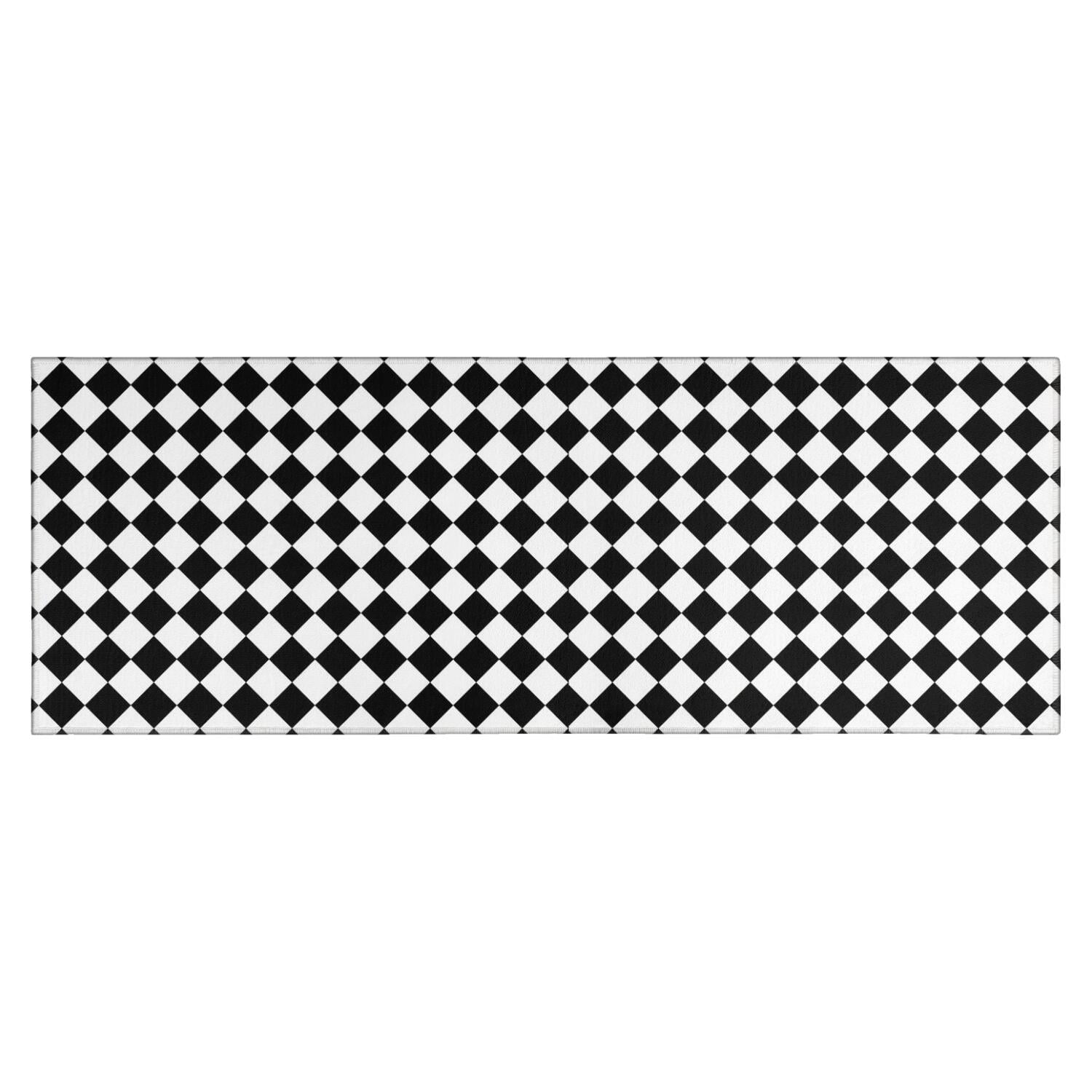 Black White Diamond Checkered Pattern Kitchen Rug Mat,Kitchen Runner ...