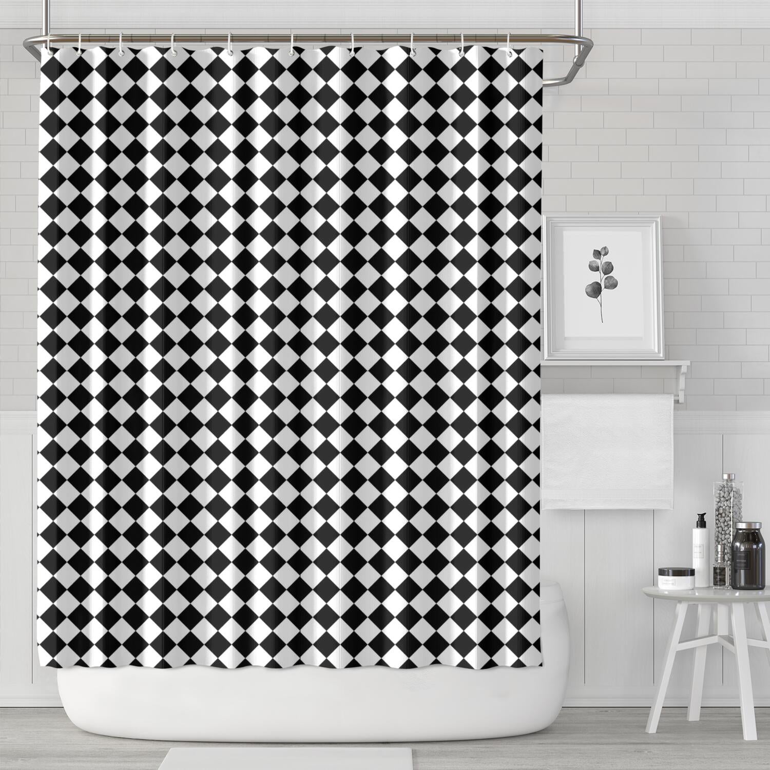 Black White Diamond Checkered Pattern Shower Curtain 72"x84" ,Bathroom ...