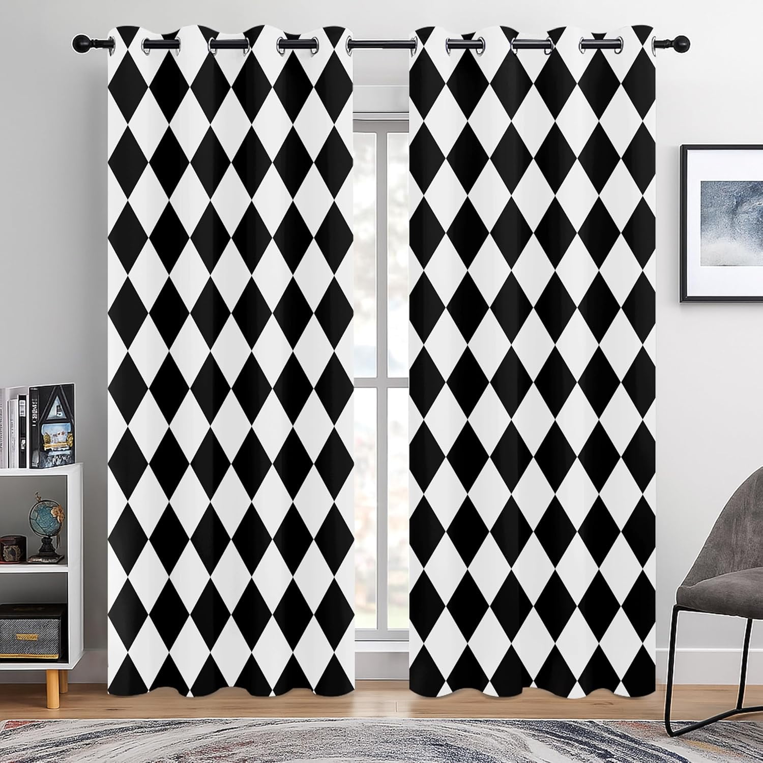 Black and White Diamond Pattern Blackout Curtains for Living Room ...