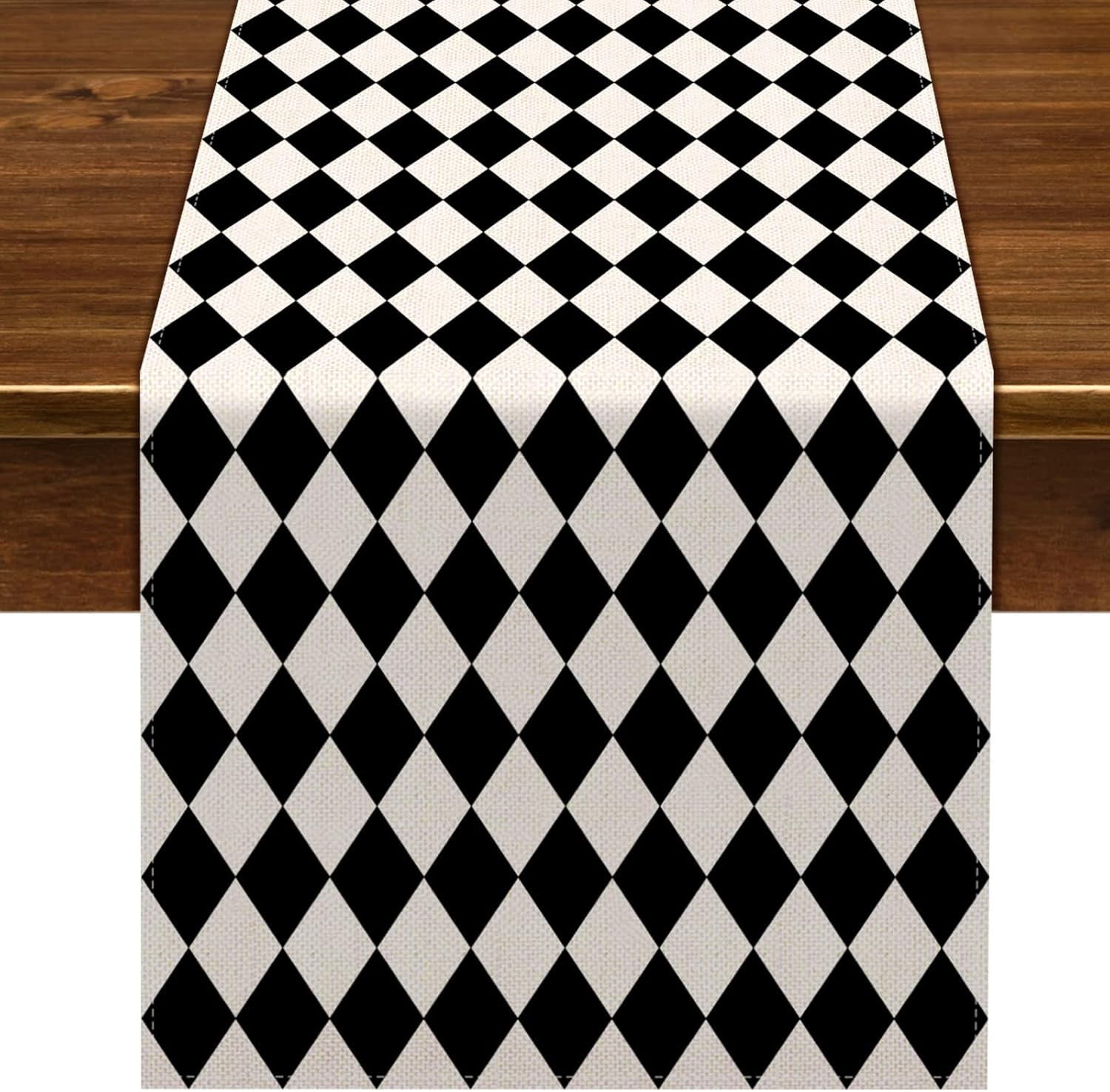 Black White Diamond Table Runner Tea Themed Party Decoration Picnic ...