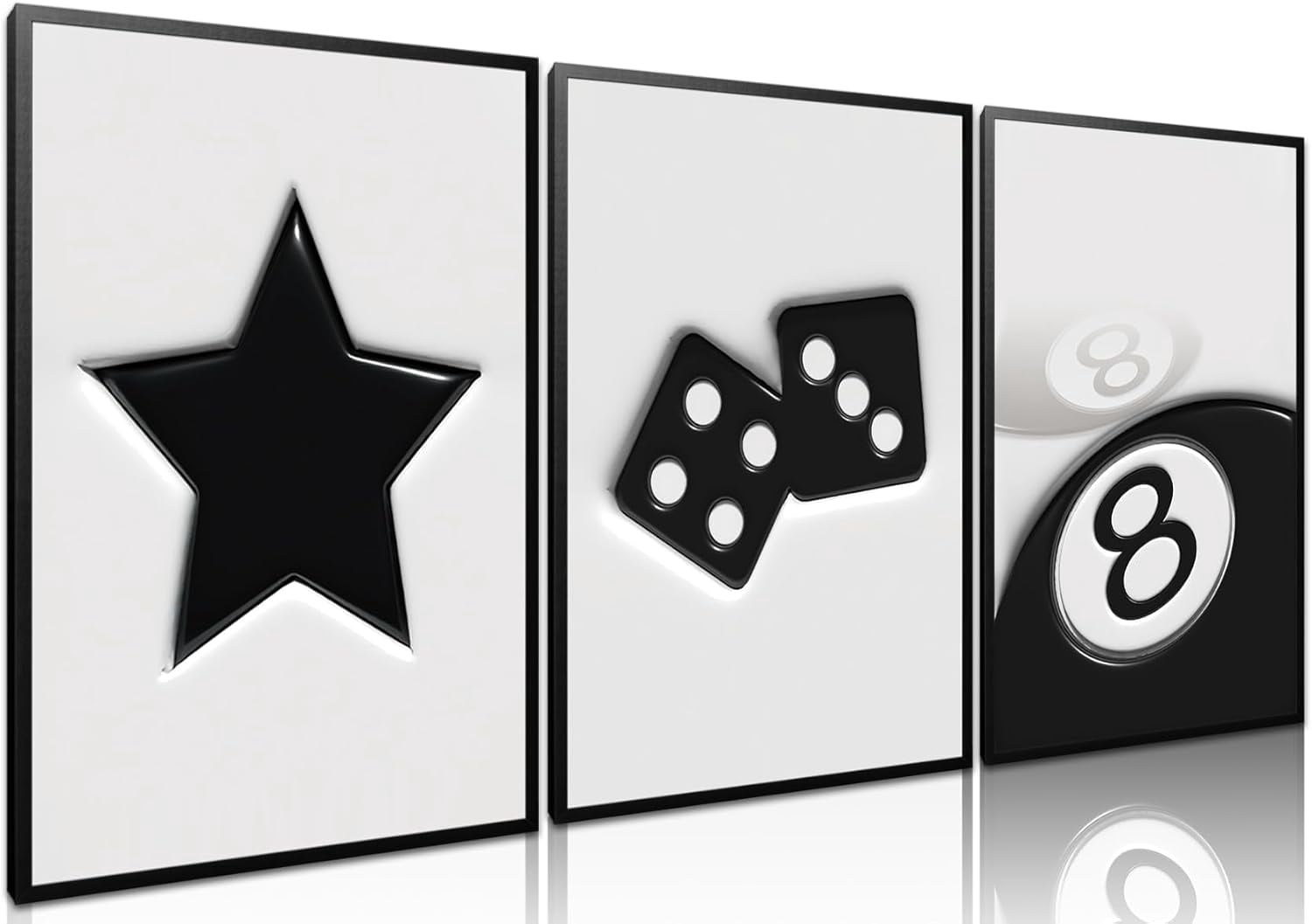 Black And White Dice Canvas Wall Art Set Of 3,Funky Retro Y2k 8 Ball ...