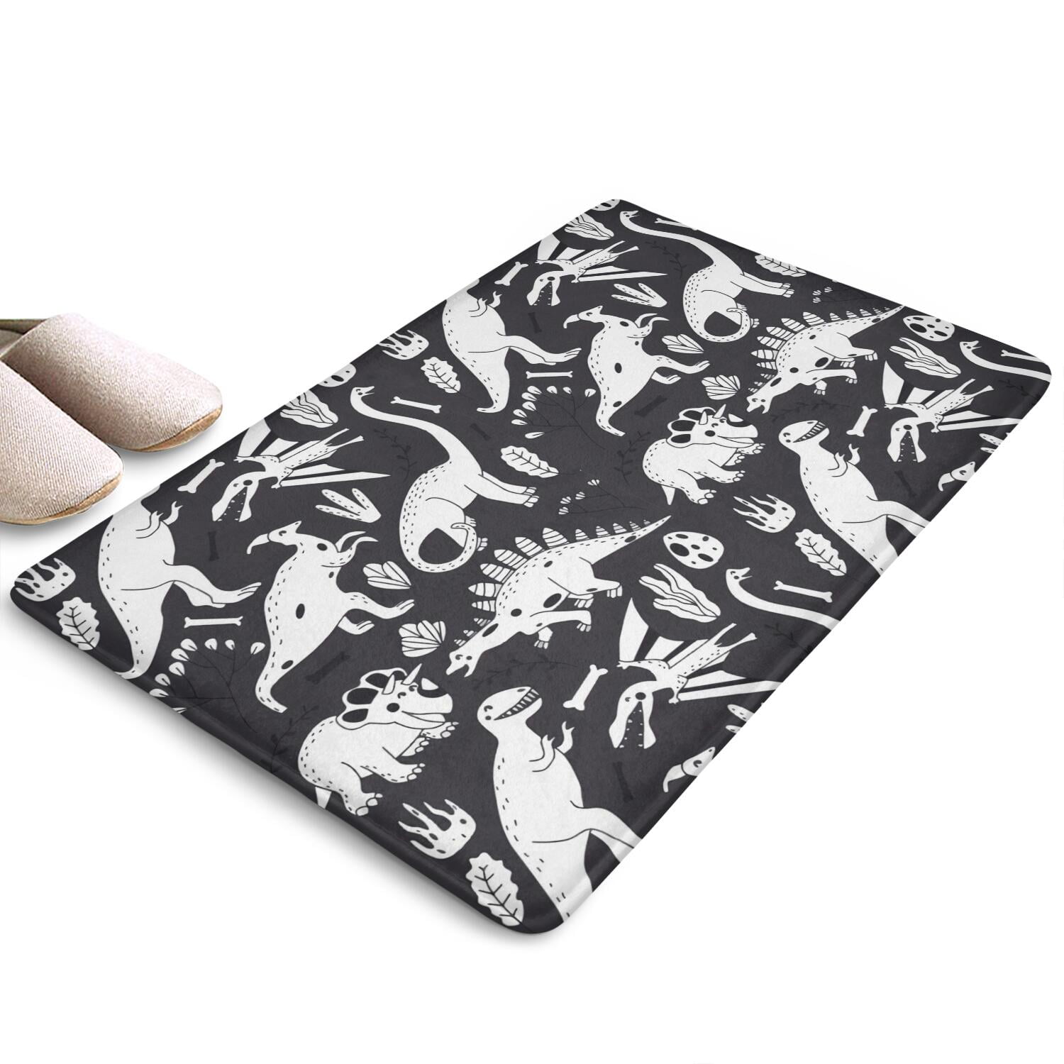 Black and White Dinosaur Pattern Flannel Non Slip Door Rugs,Washable ...