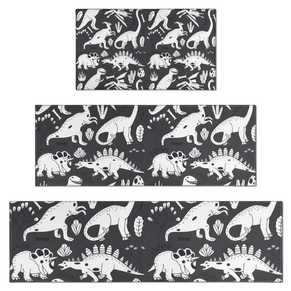Black and White Dinosaur Pattern Kitchen Rugs Sets Of 3,Kitchen Runner ...