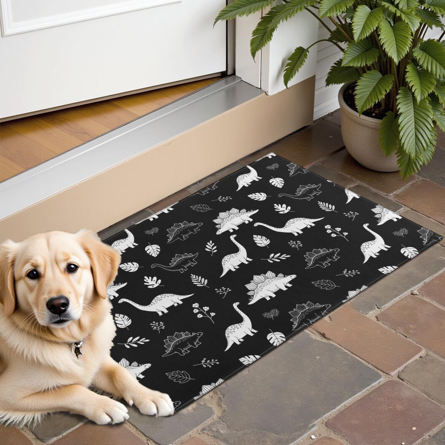 Black White Dinosaur Skeletons Bold Door Rugs,Washable Non Slip Door ...