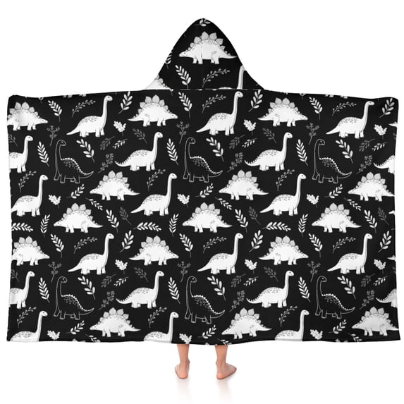 Black White Dinosaur Skeletons Bold Hooded Bath Towel Wrap for Teens ...