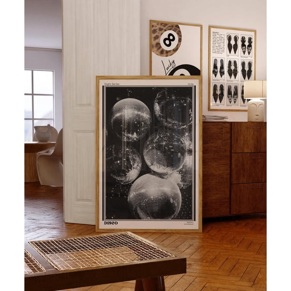 Black White Disco Ball Funky Wall Art, Unframed Paper Print Size 24x36 ...