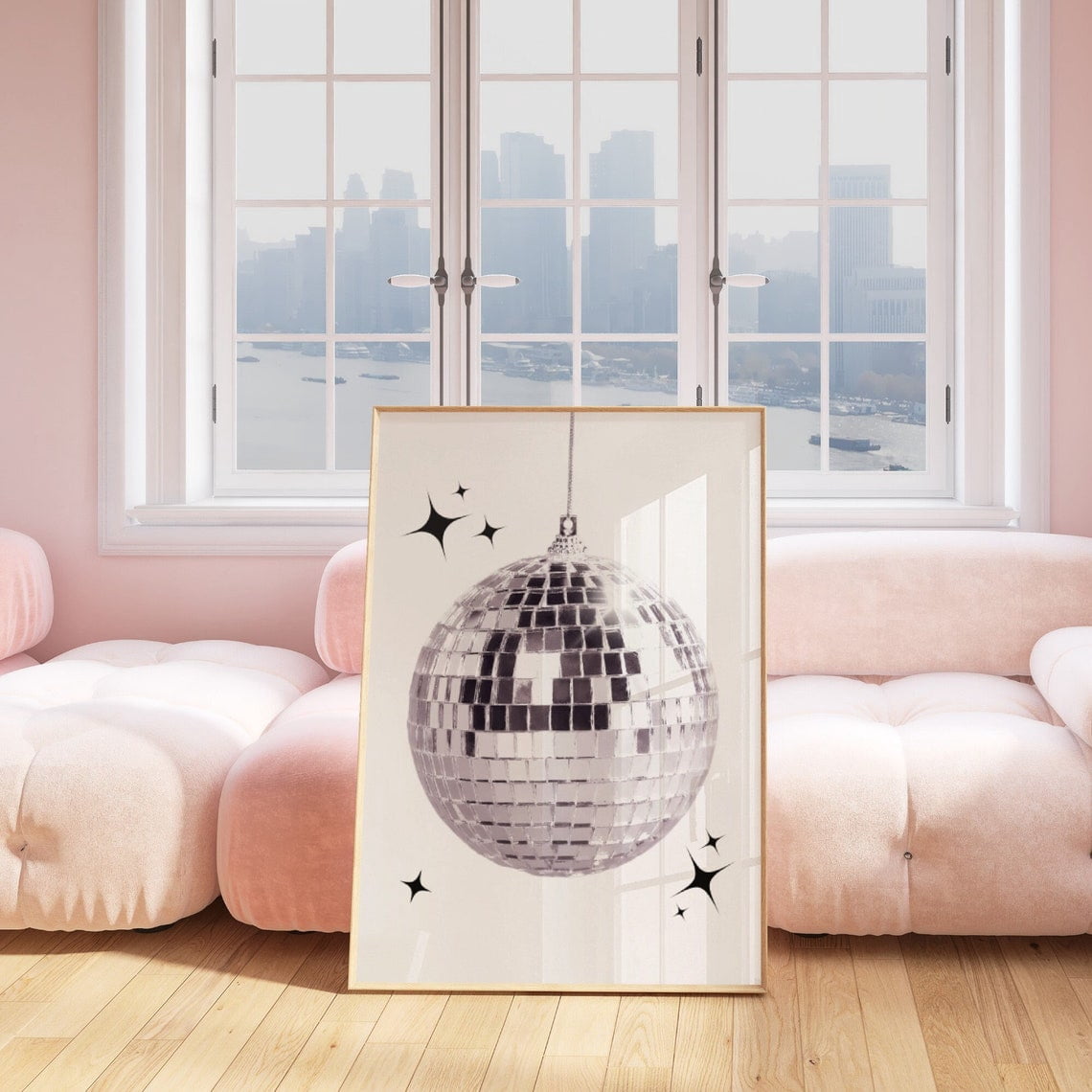 Black White Disco Ball Retro Wall Art, Stretched Canvas Size 8x12 ...