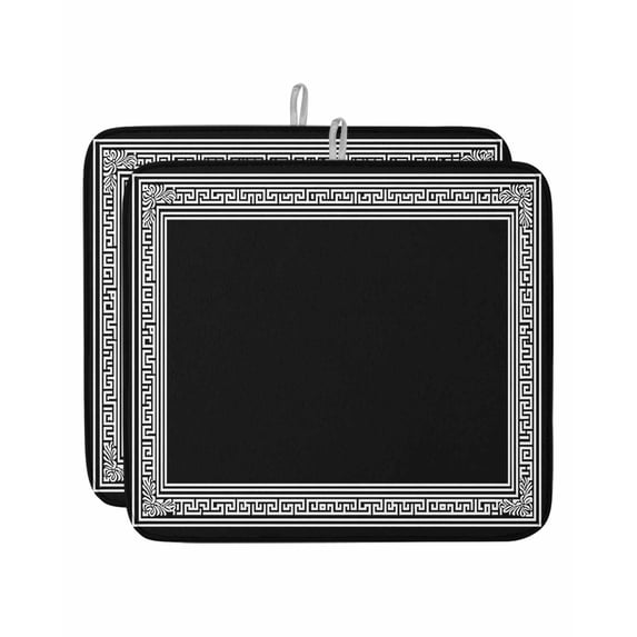 Black White Dish Drying Mat 16x18 inch Geometric Greek Key Bordered ...