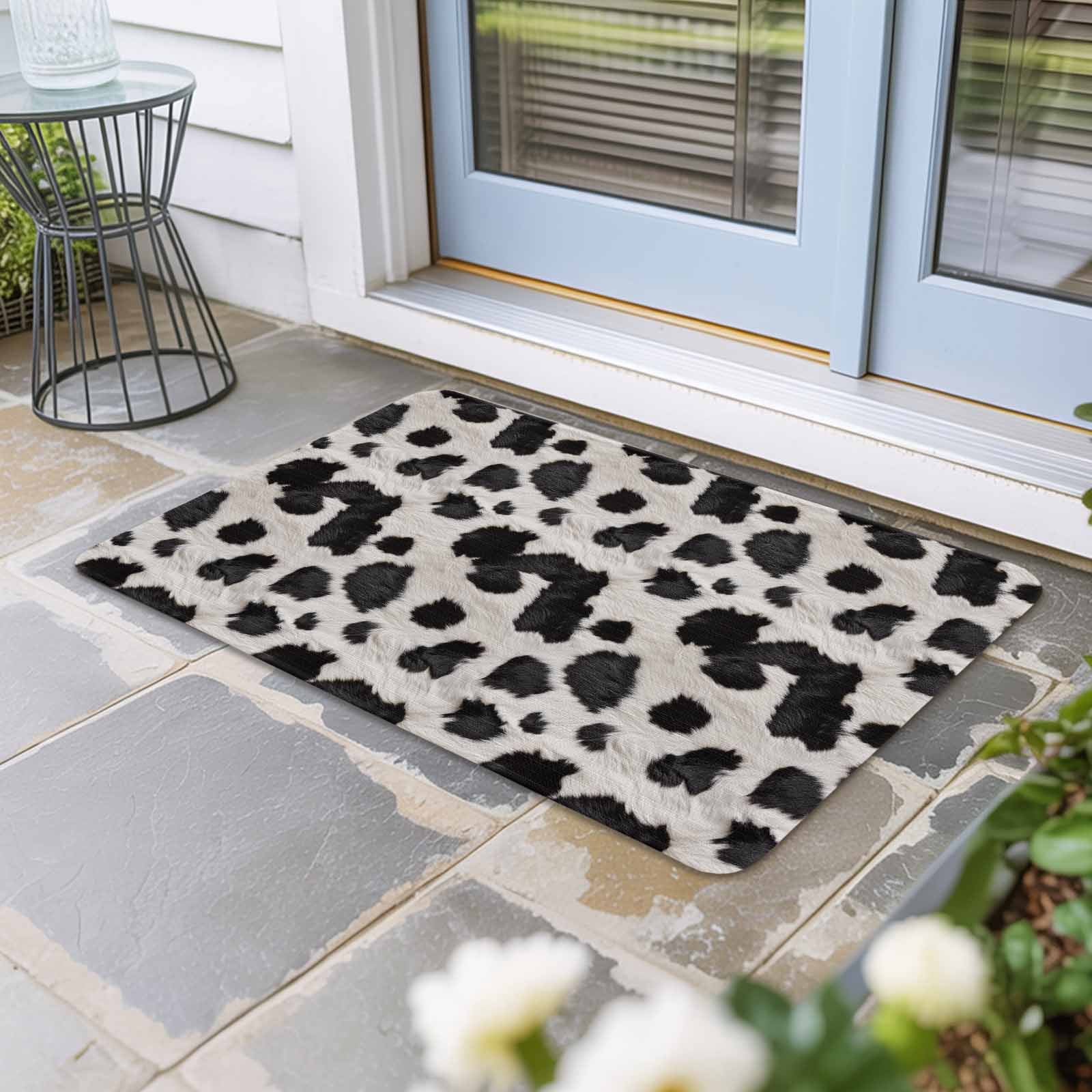 Black White Dots Door Mat Indoor Outdoor,Farmhouse Cow Spots Fur Retro ...