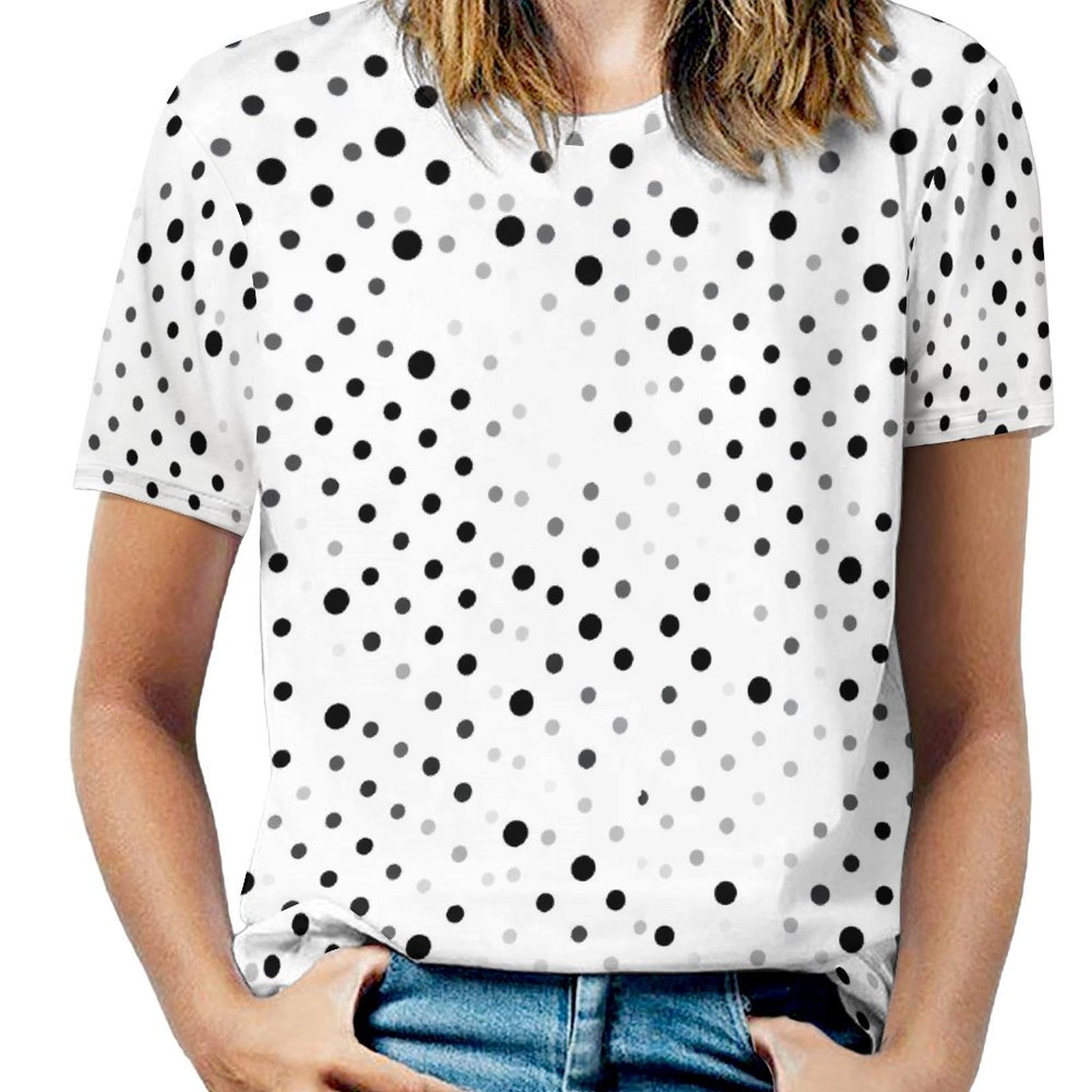 Black White Dots Pattern T Shirt Women Short Sleeve Overd Tee Shirt ...