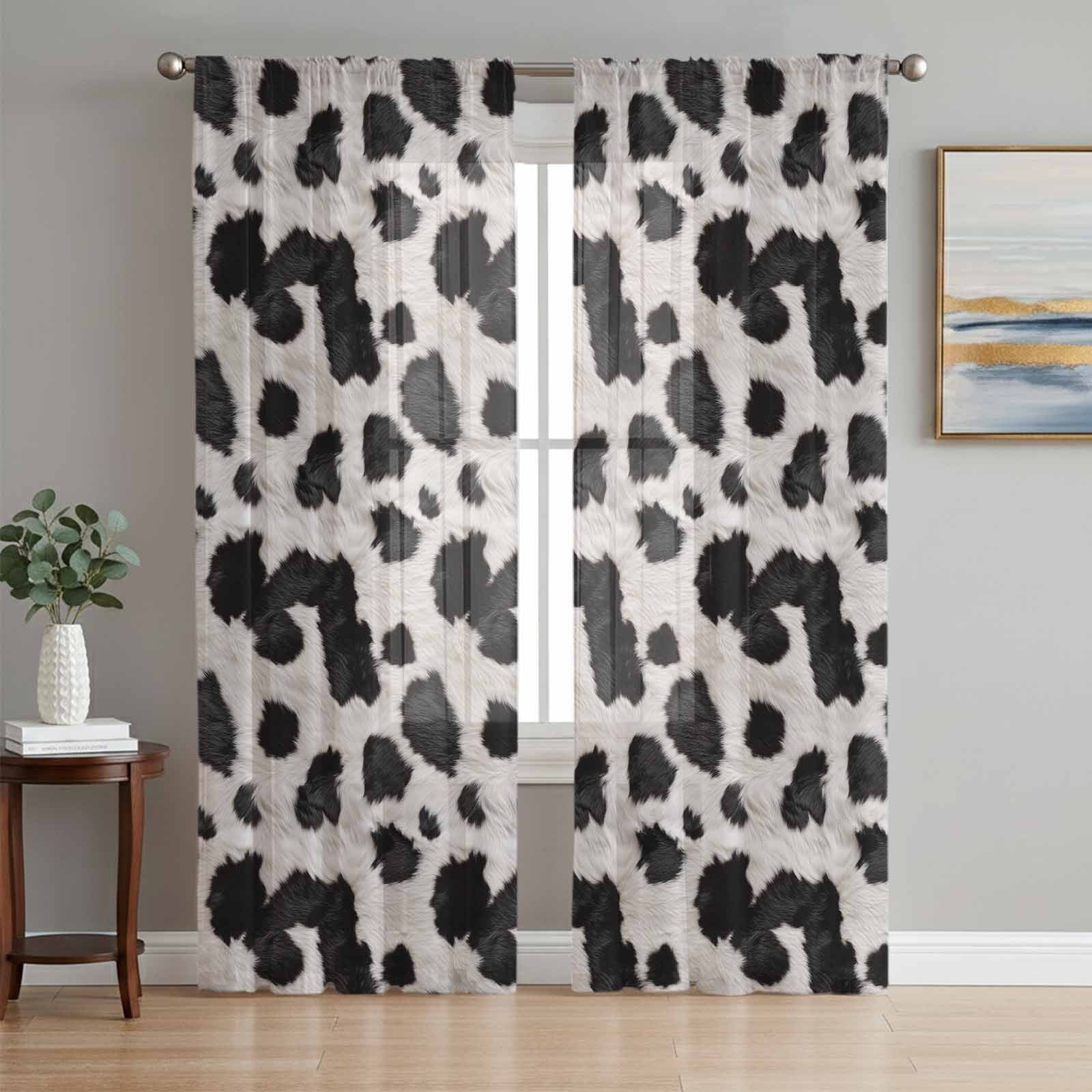 Black White Dots Semi Sheer Curtains 96 Inch Length 2 Panels Set ...