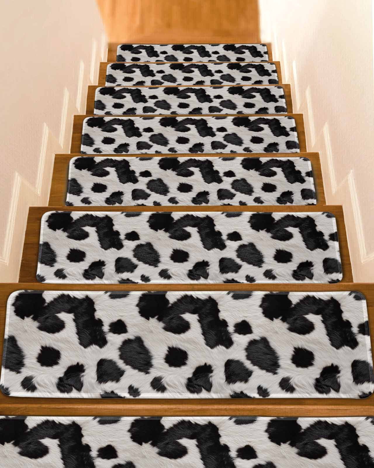 Black White Dots Stair Treads for Wooden Steps Indoor Runner Rug Carpet ...
