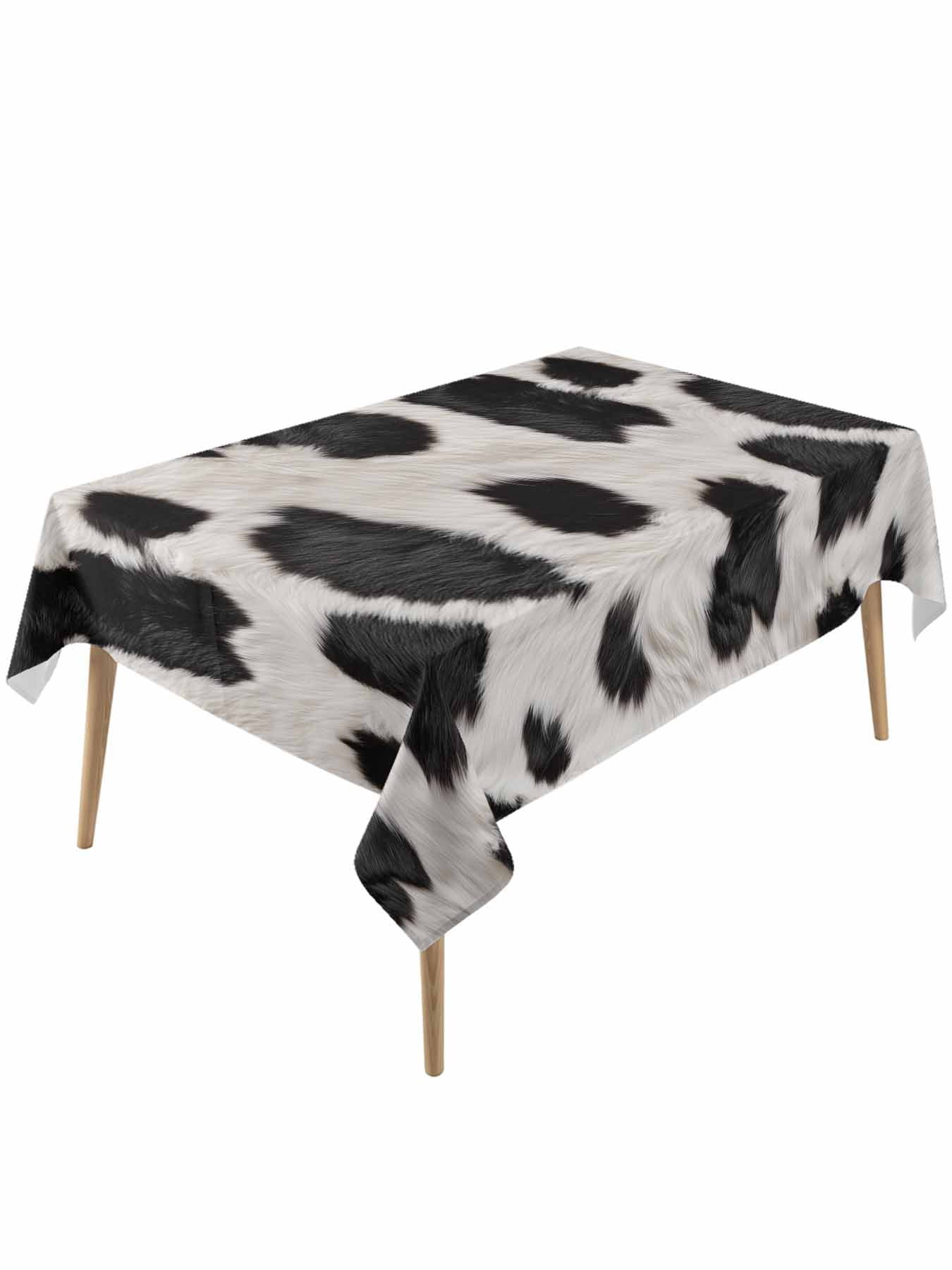 Black White Dots Table Cloth, Farmhouse Cow Spots Fur Retro Textured ...