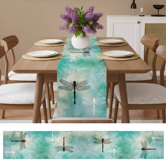 Black White Dragonfly Texture Table Runner 13x60in Non-Slip Cotton ...