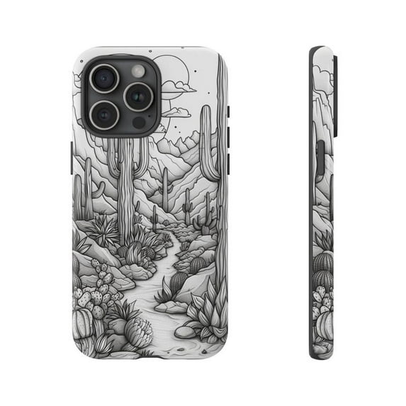 Black & White Drawing of a Desert Scene Phone Case for iPhone 11,12,13 ...
