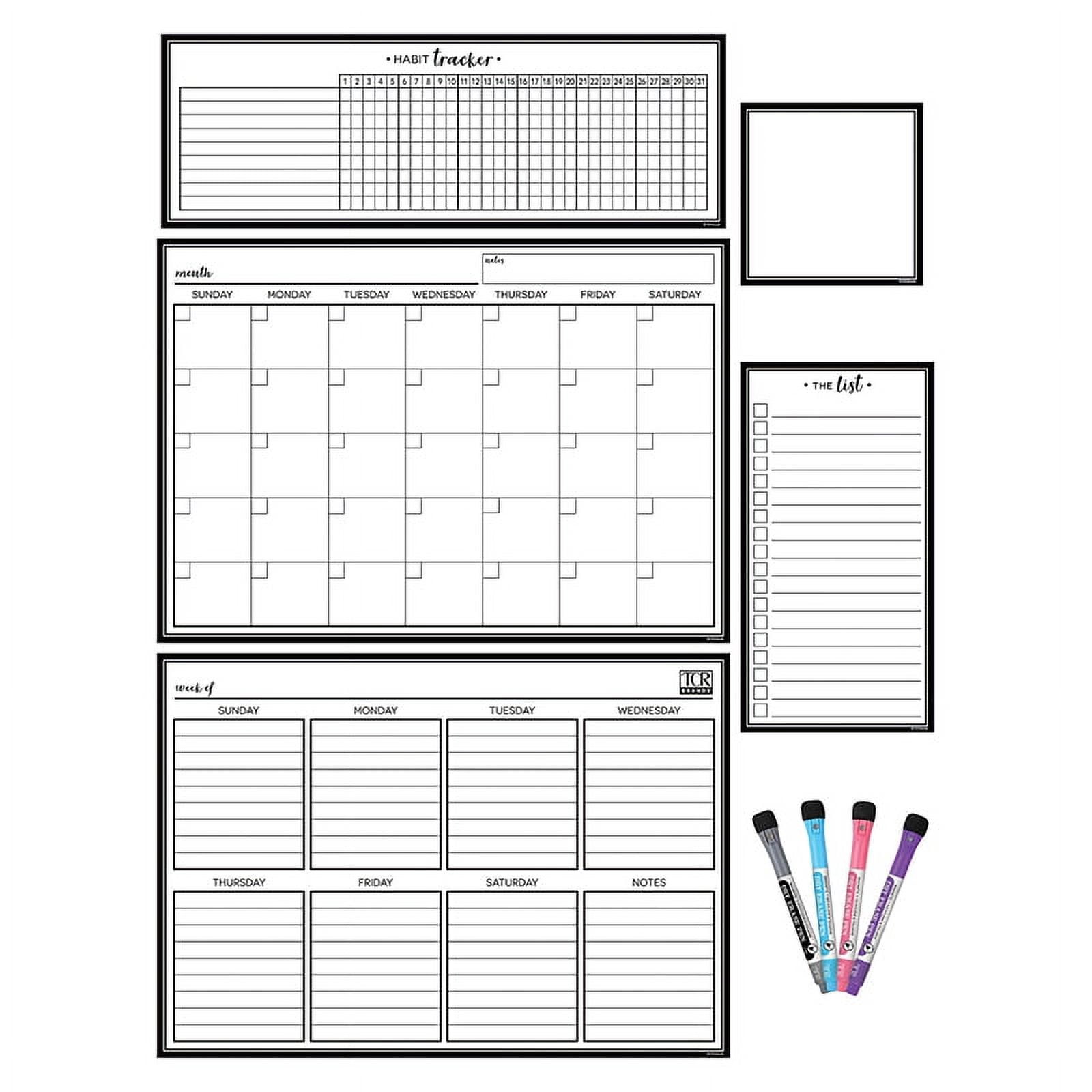 Black & White Dry-Erase Magnetic Calendar Set | Bundle of 10 Sets ...