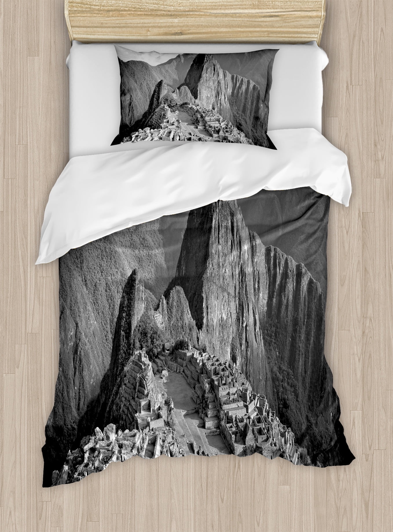 Black and White Duvet Cover Set, Aerial View of Peru Village ...