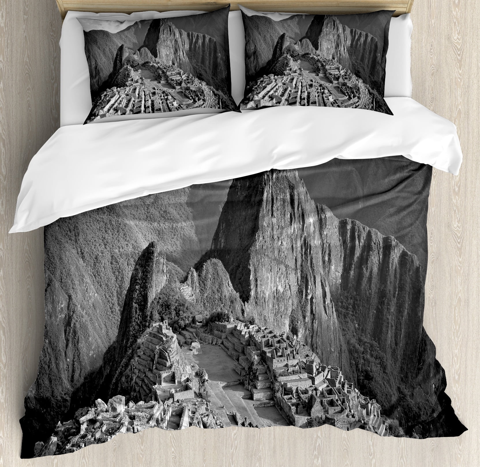 Black and White Duvet Cover Set, Aerial View of Peru Village ...