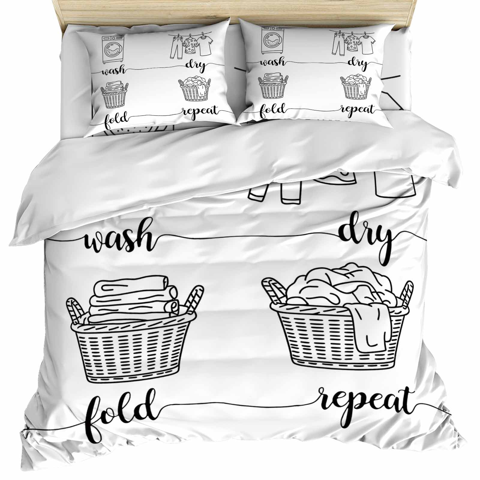 Black White Duvet Cover Set, Cartoon Farmhouse Retro Soft Duvet Cover ...
