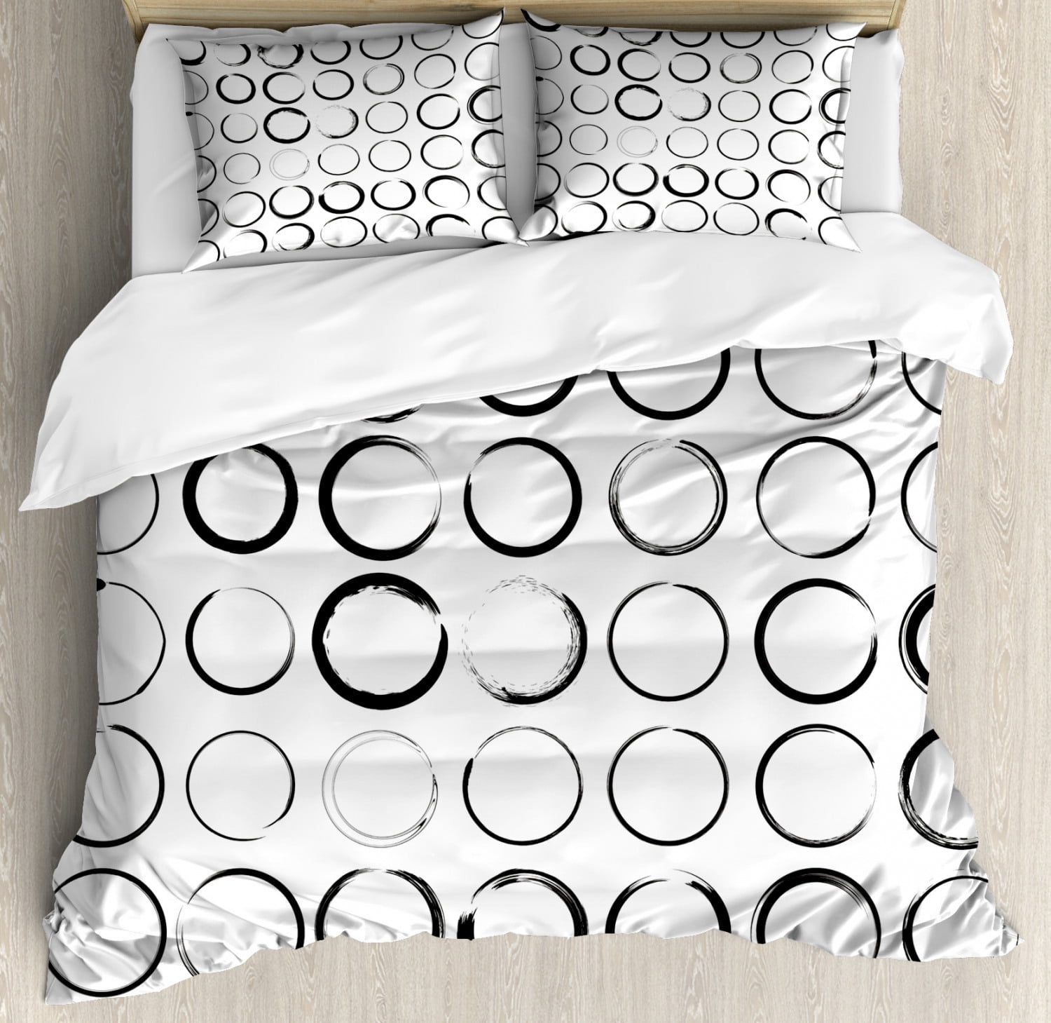 Black and White Duvet Cover Set King Size, Circles with Brush Stroke ...