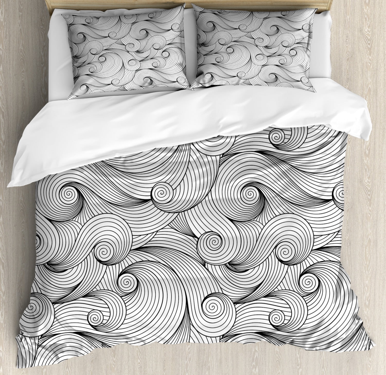 Black and White Duvet Cover Set King Size, Doodle Design Abstract ...