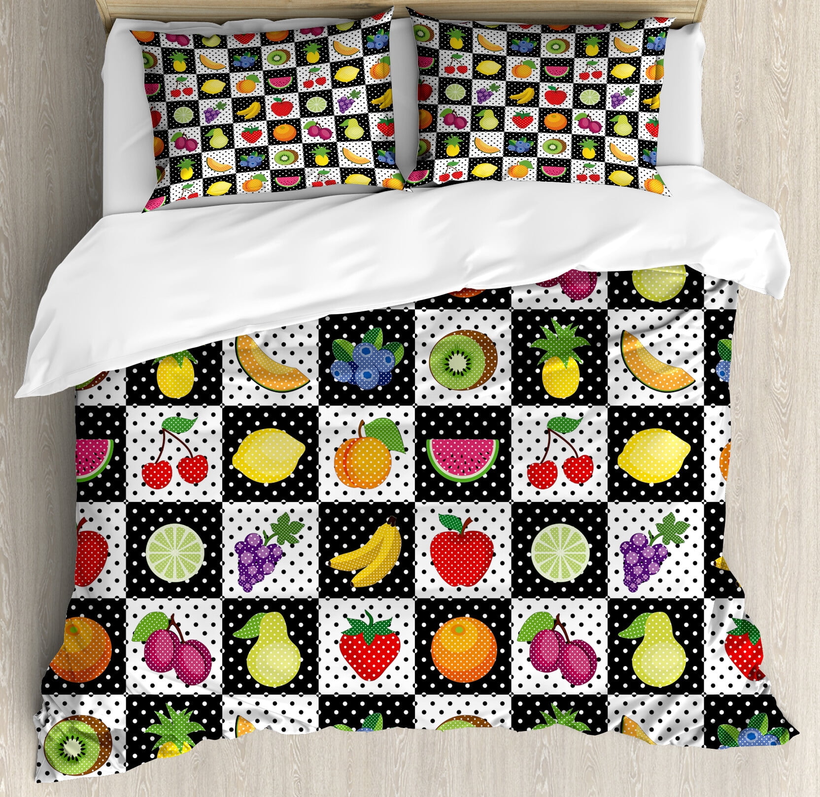 Black and White Duvet Cover Set, Kitchen Fruits and Vegetables Nature ...
