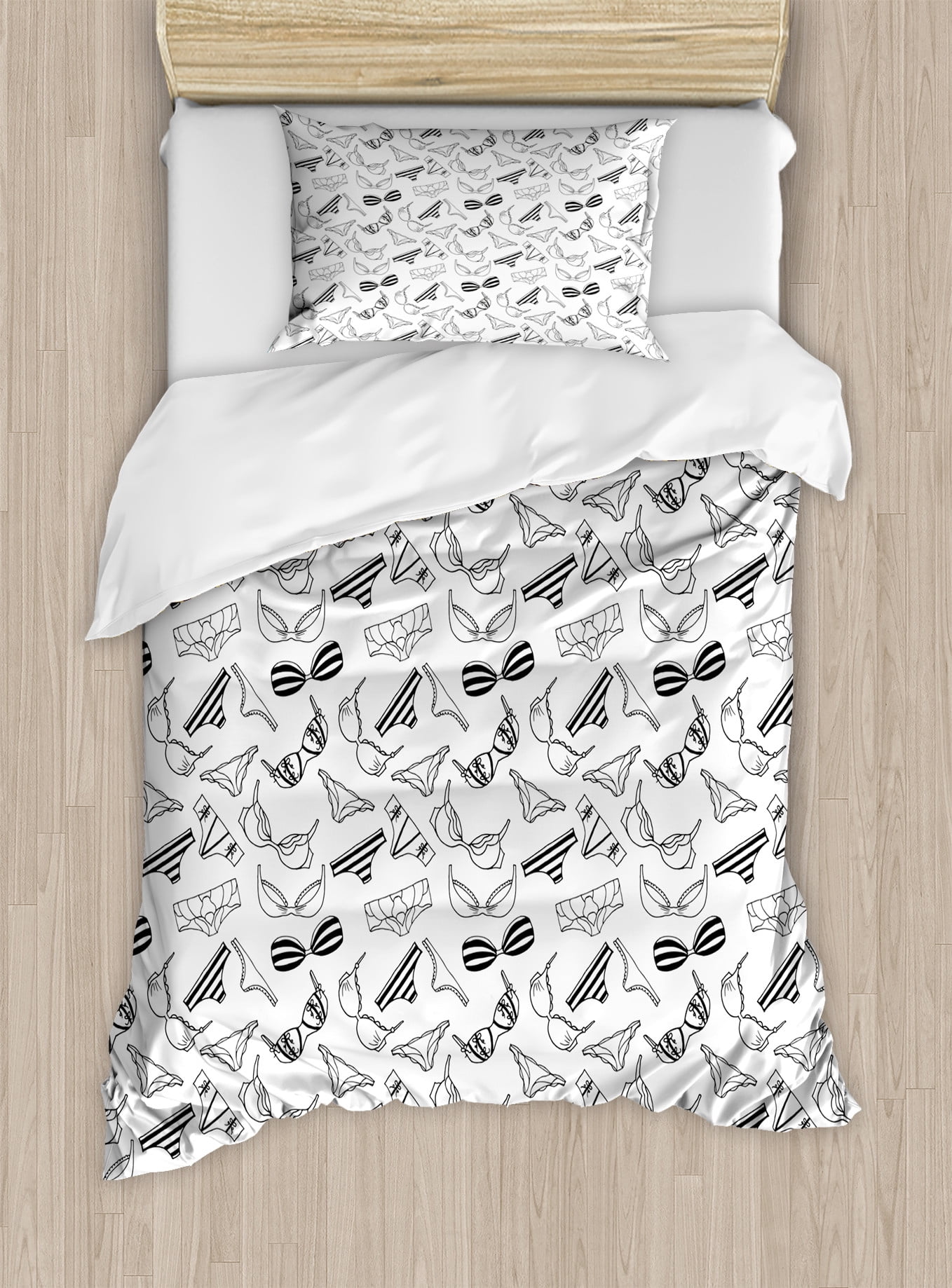 Black and White Duvet Cover Set, Lingerie Underwear Pattern Bras and ...