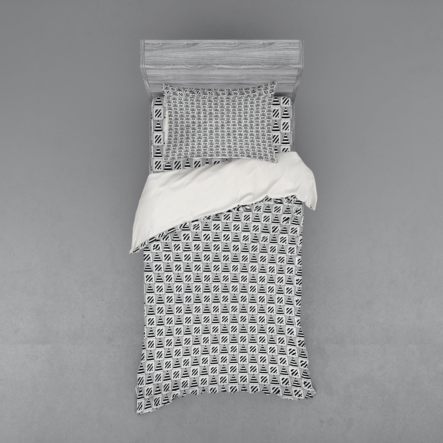 Black and White Duvet Cover Set, Monochrome Squares and Triangles ...