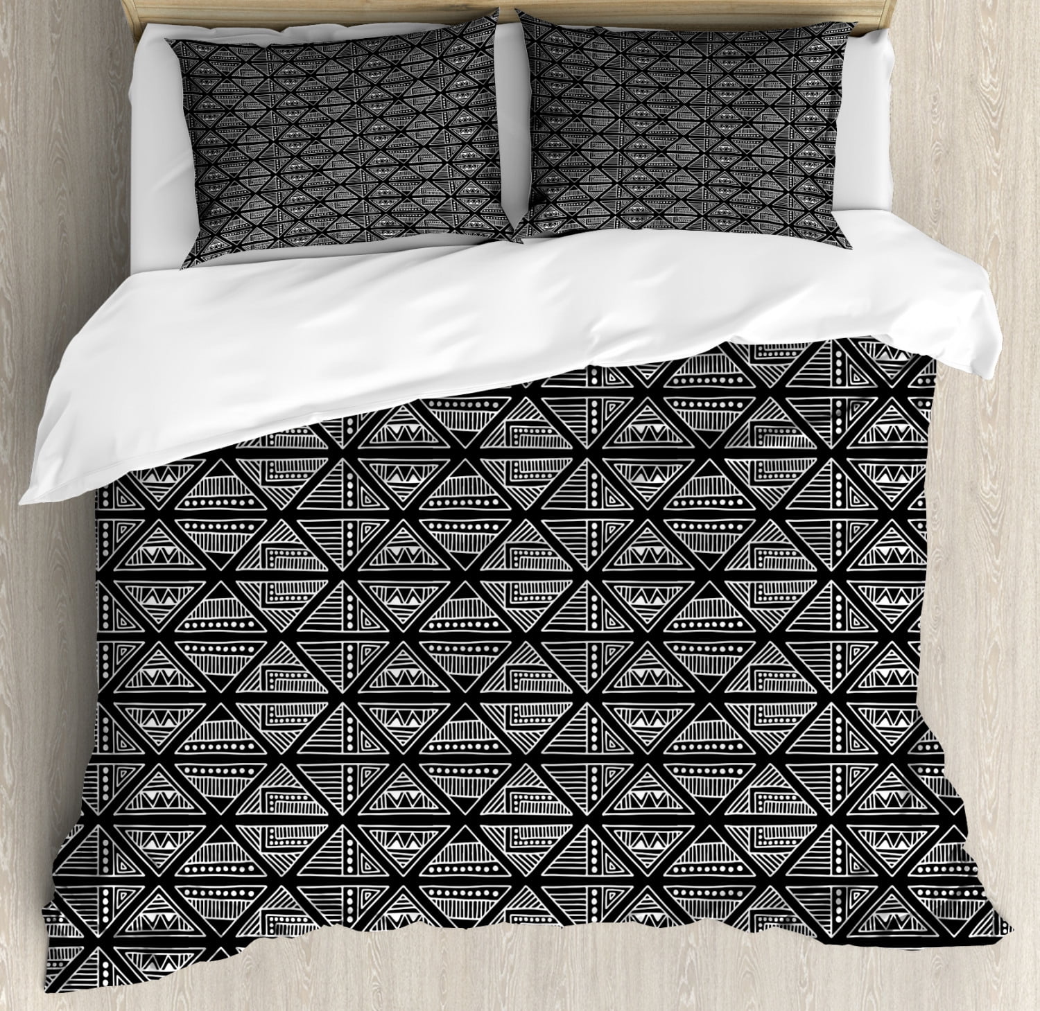Black and White Duvet Cover Set Queen Size, Monochrome Ornate Tribal ...