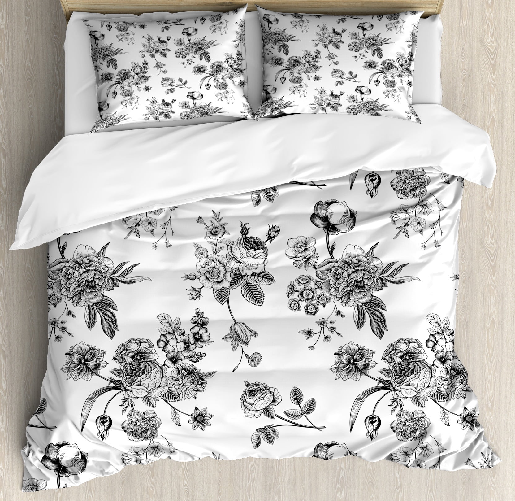Black and White Duvet Cover Set, Vintage Floral Pattern Victorian ...