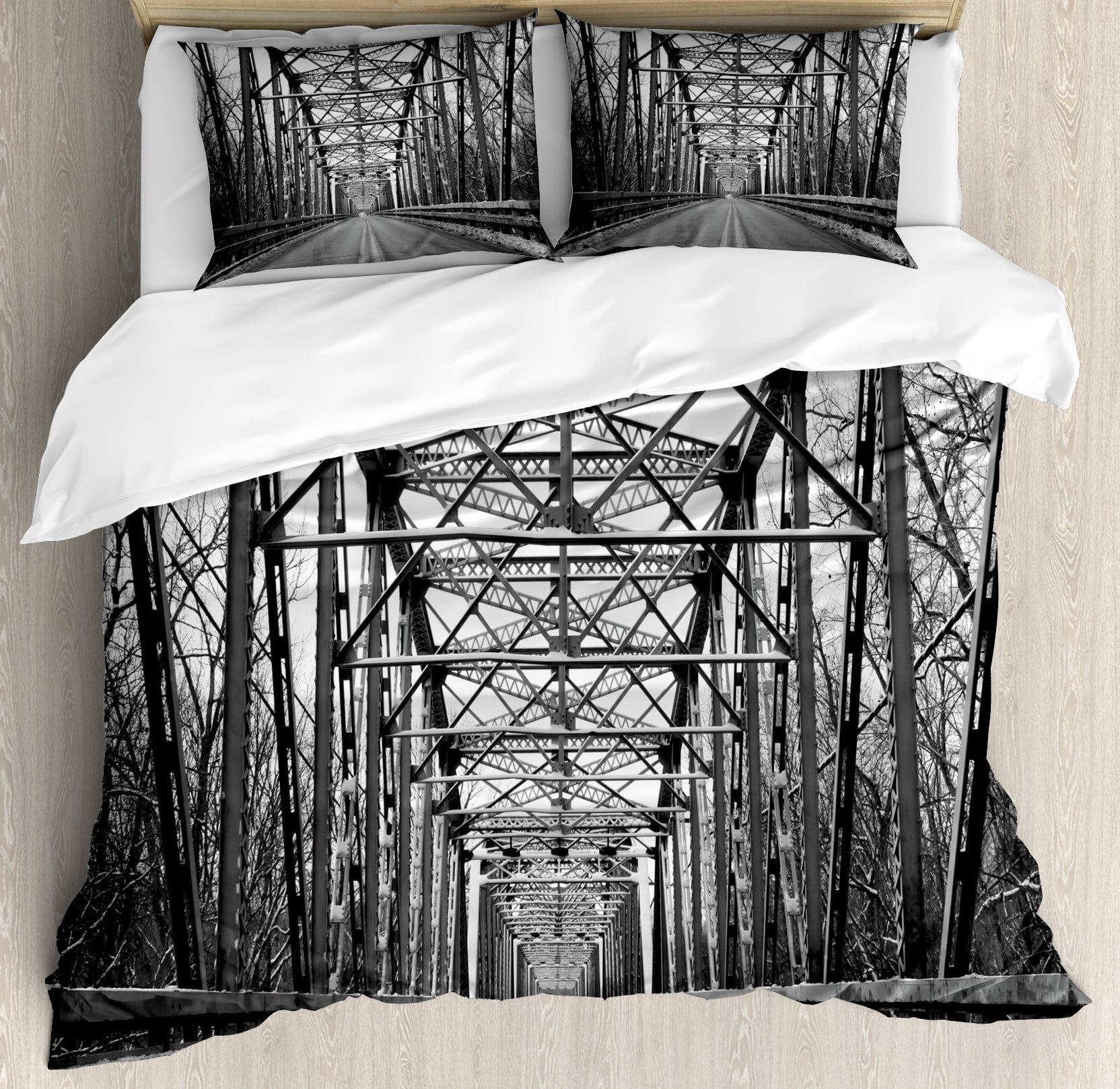 Black and White Duvet Cover Sets, Road Through Bridge Tunnel Urban City ...