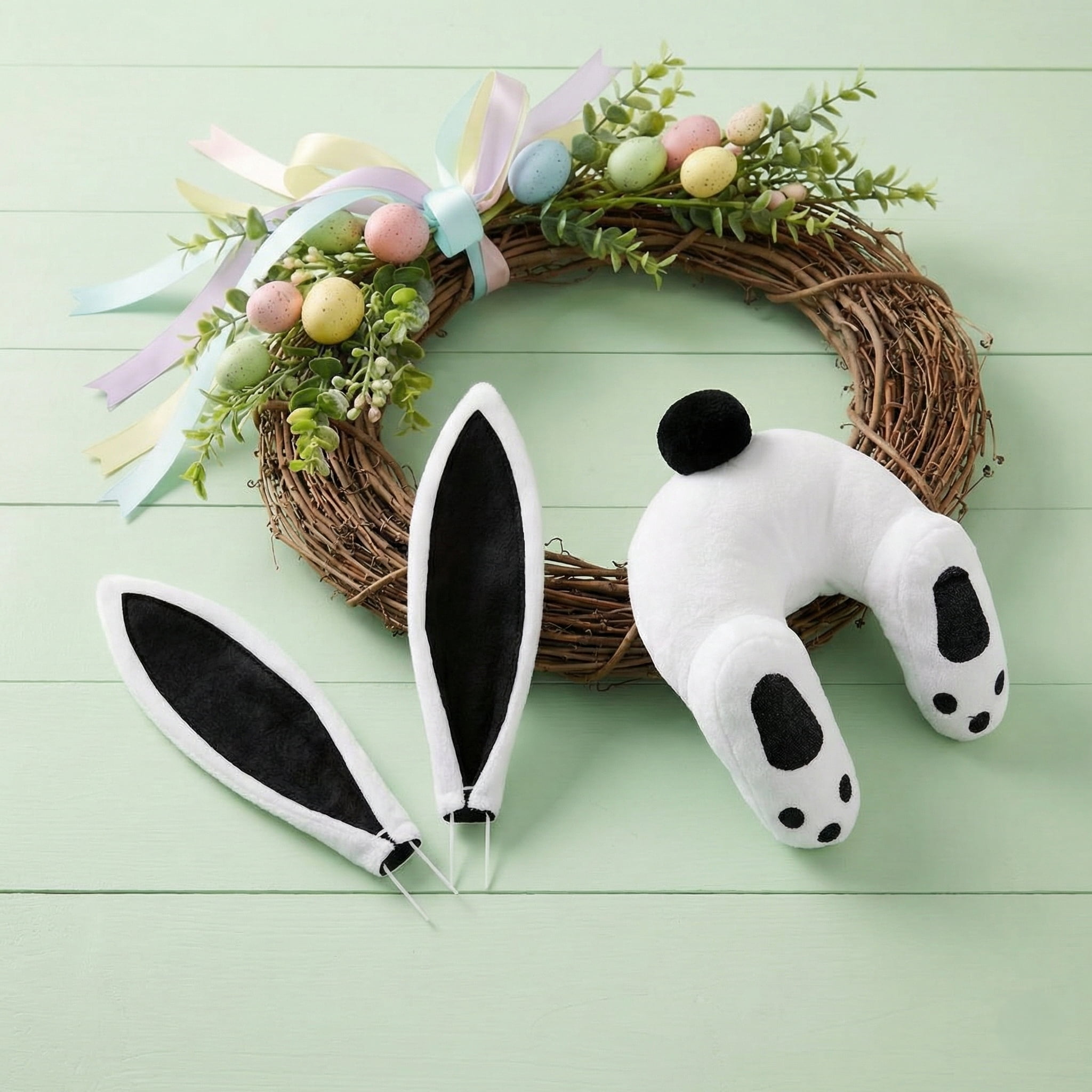 Black & White Easter Bunny Butt & Ears Set Wreath Attachment - 11.6 ...