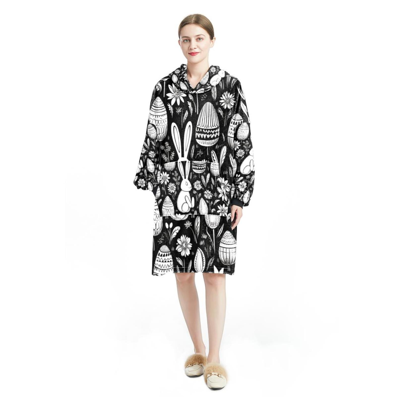 Black and White Easter Premium Microfiber Polyester Loungewear Blanket ...