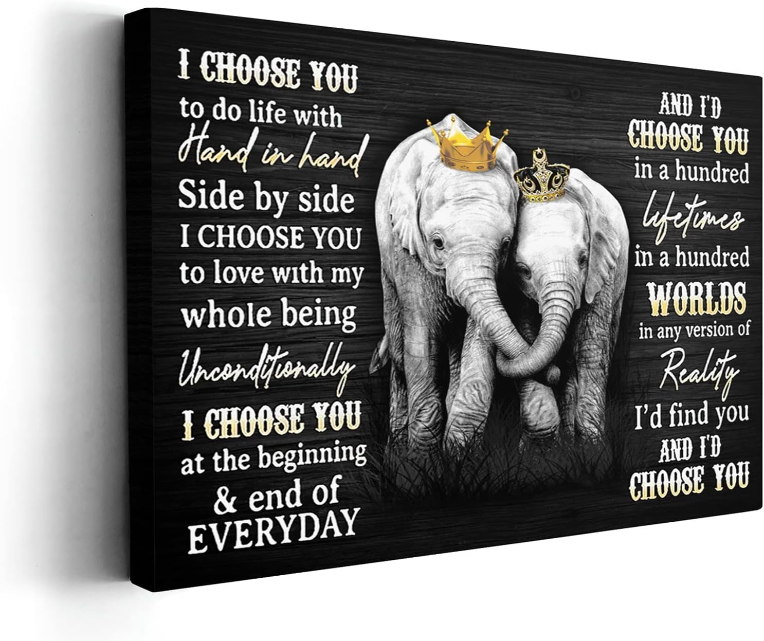 Black and White Elephant Wall Art Inspiritional Quotes - i Choose You ...