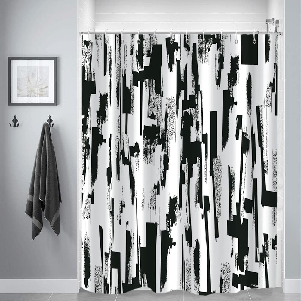 Black and White Extra Long Shower Curtain, Abstract Modern Ombre Art ...