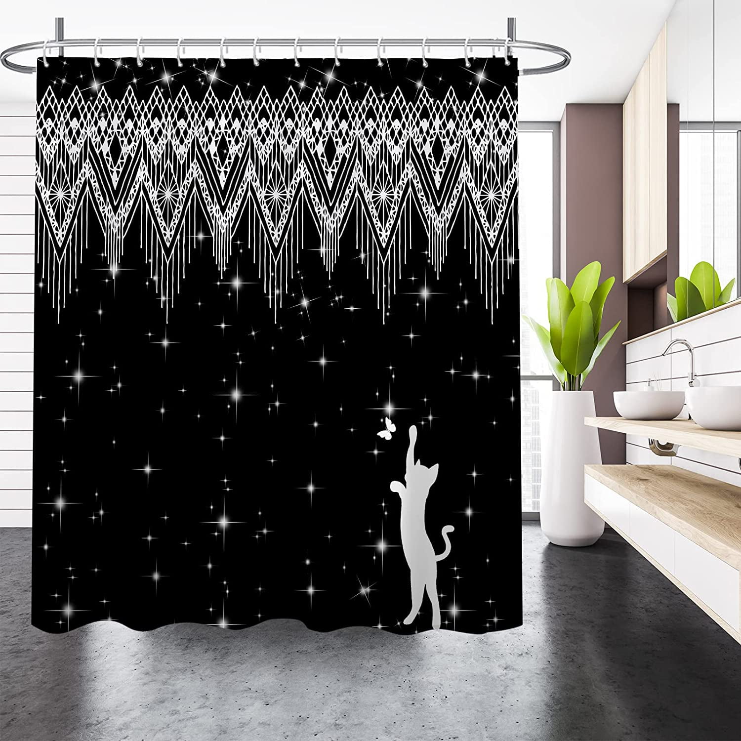 Black White Fabric Shower Curtain,Bobo Geometric Shower Curtains for ...